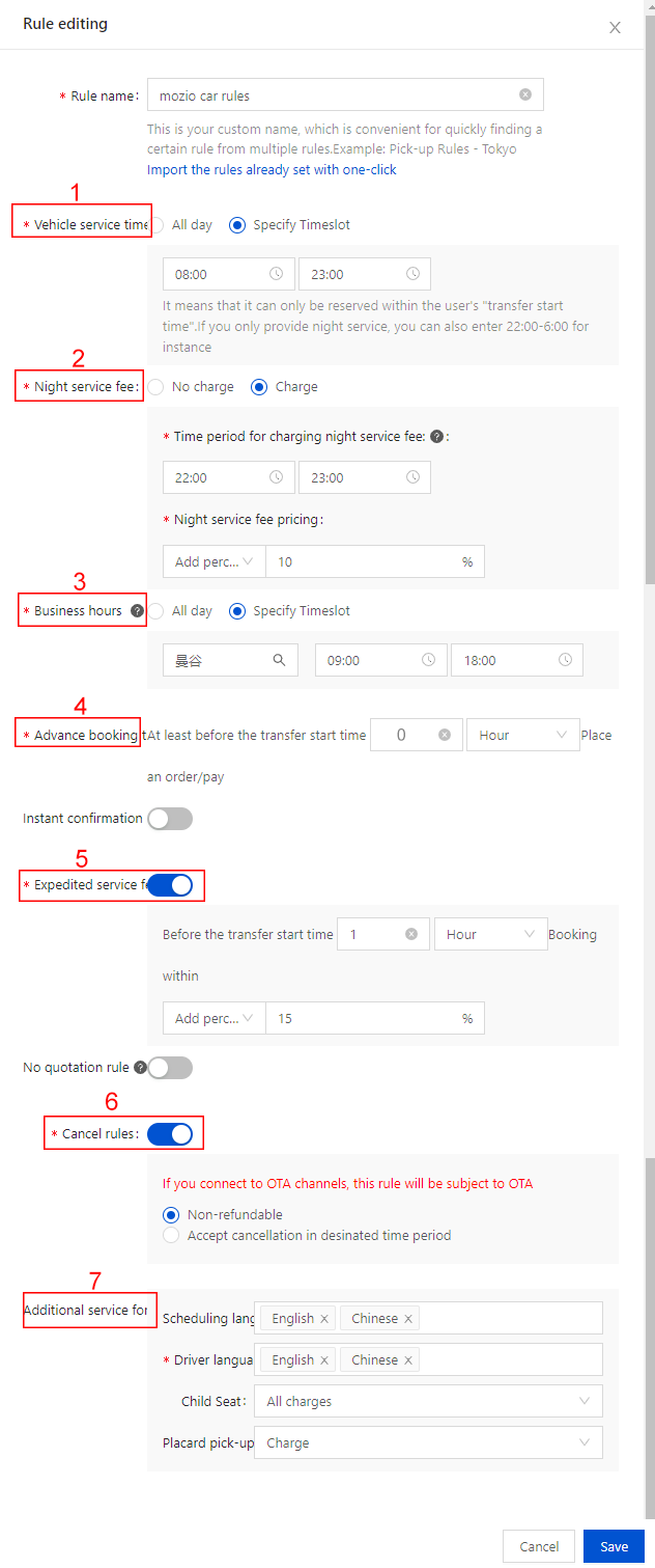 Set transfer rules – Help Center of BookingMeta